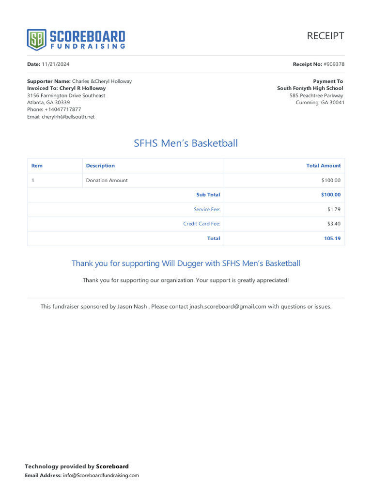 SFHS Basketball Donation Receipt | PDF