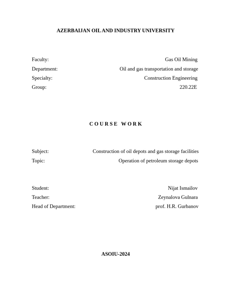 Nijat Ismailov Course Work 1.1 | PDF | Petroleum | Transport