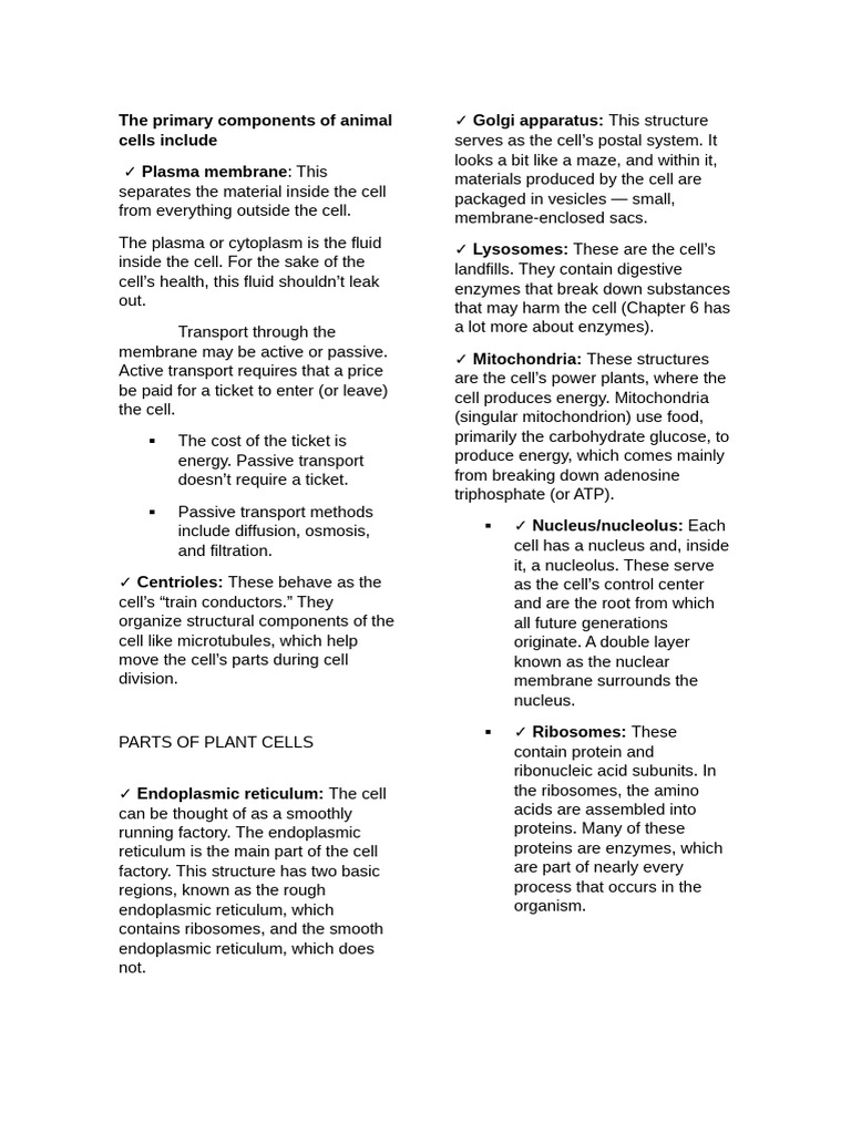 Key Components of Animal and Plant Cells | PDF | Cell (Biology) | Cell ...