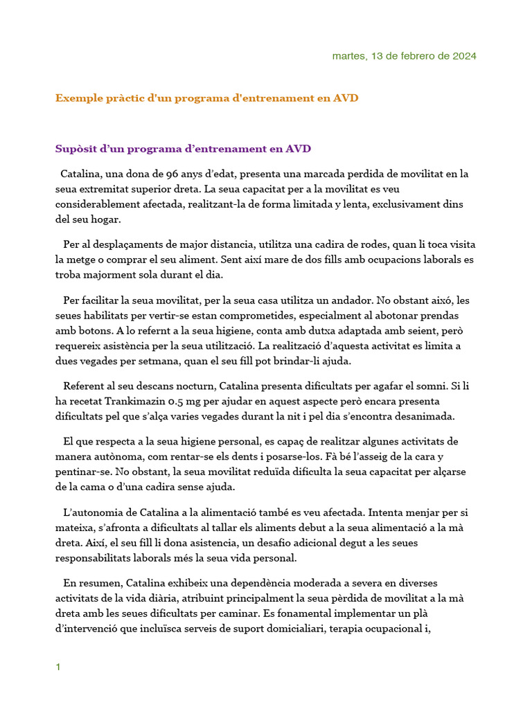 Suposit D'un Programa D'entrenament AVD | PDF