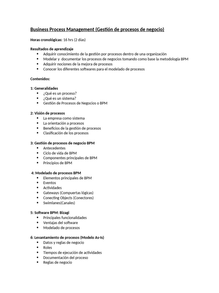 Temario Curso BPM (Business Process Management) | PDF | Gestión de ...