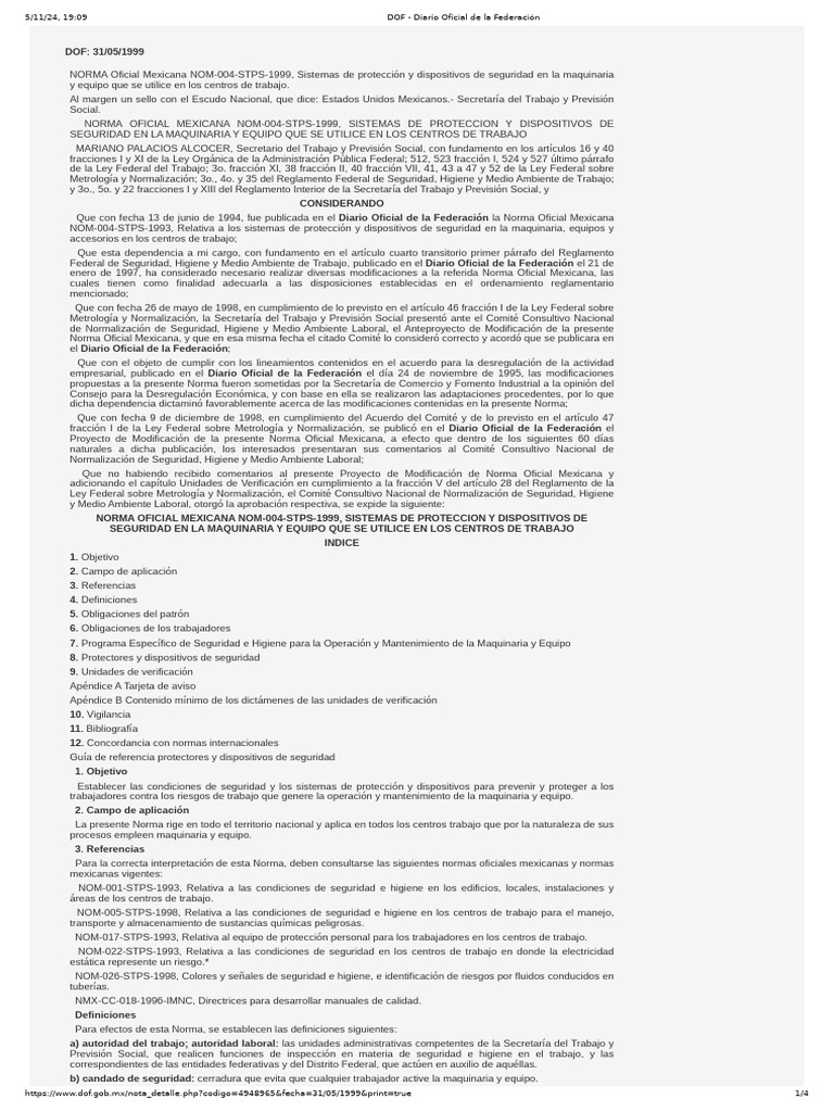 NOM-004-STPS-1999 | PDF | Riesgo | México