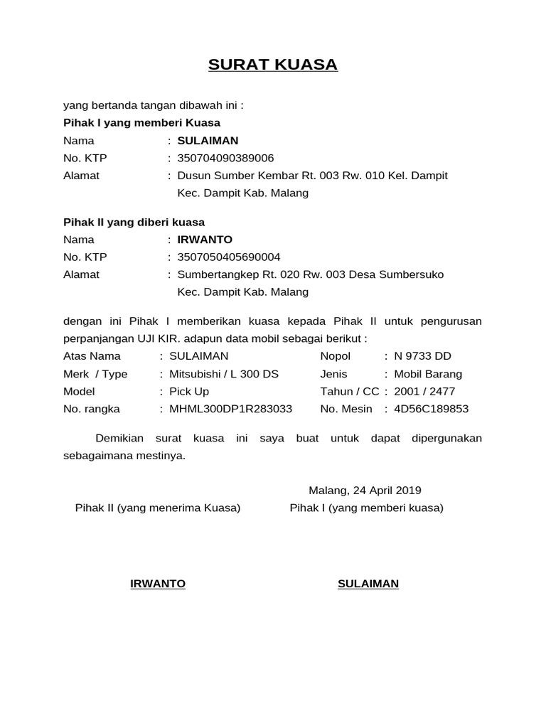 Surat Kuasa Uji Kir | PDF