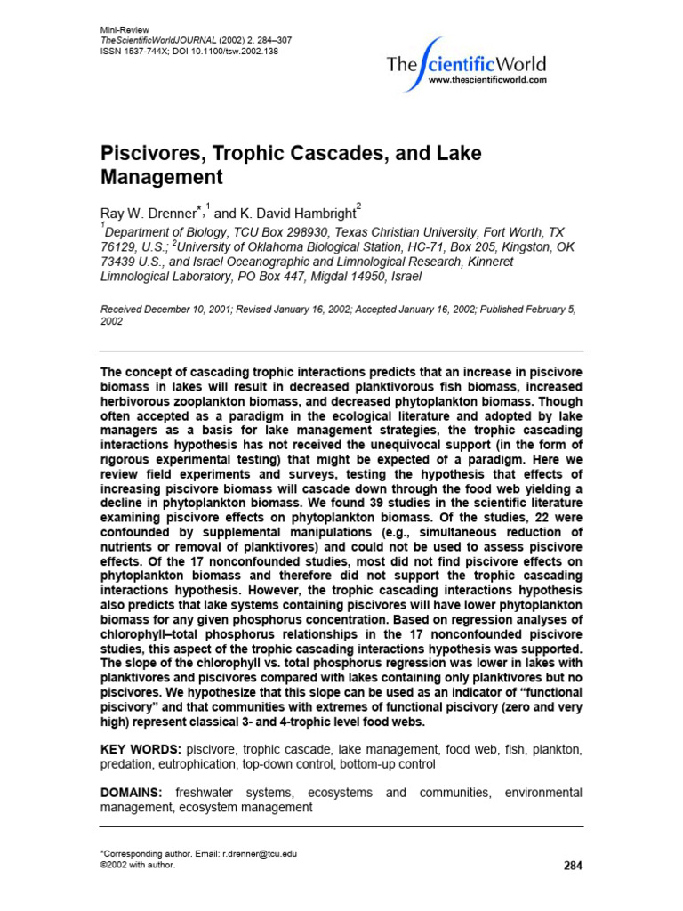 Drenner Hambright TSWJ 2002 Trophic Cascades | PDF | Food Web ...