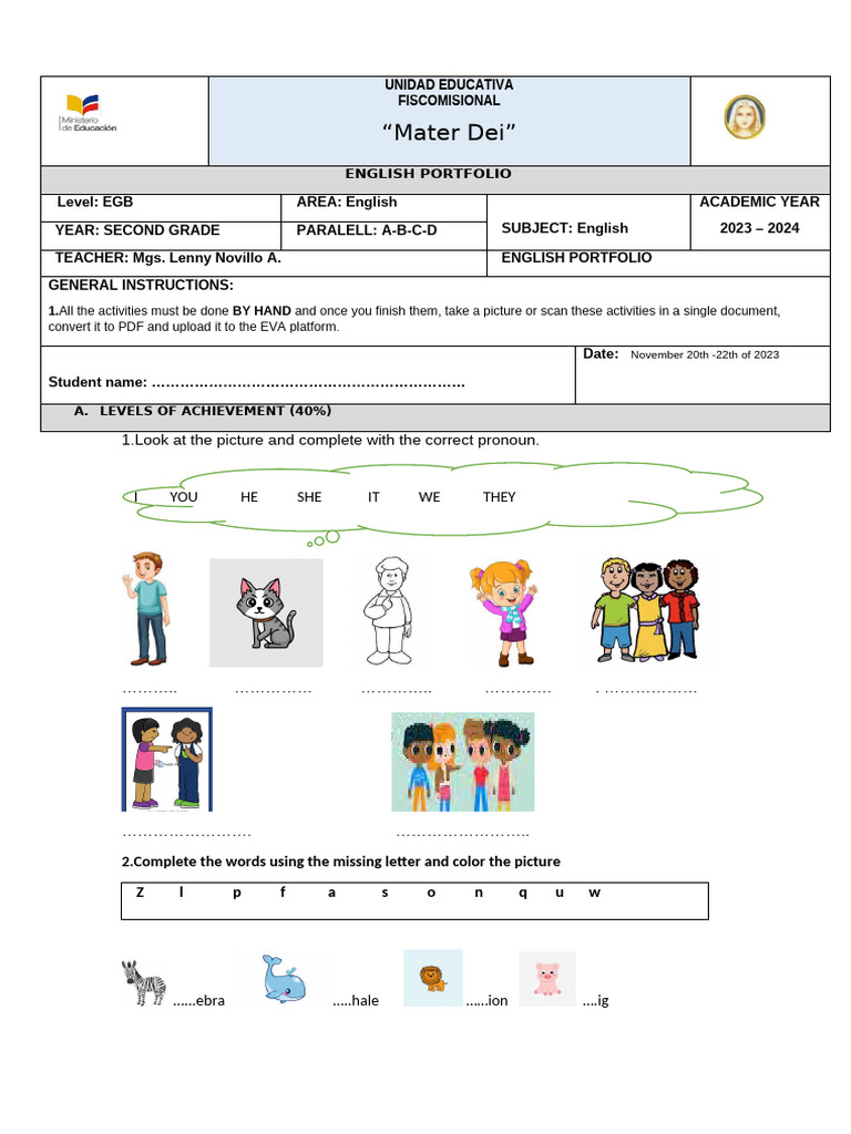 Second Grade English Portfolio 2023-2024 | PDF