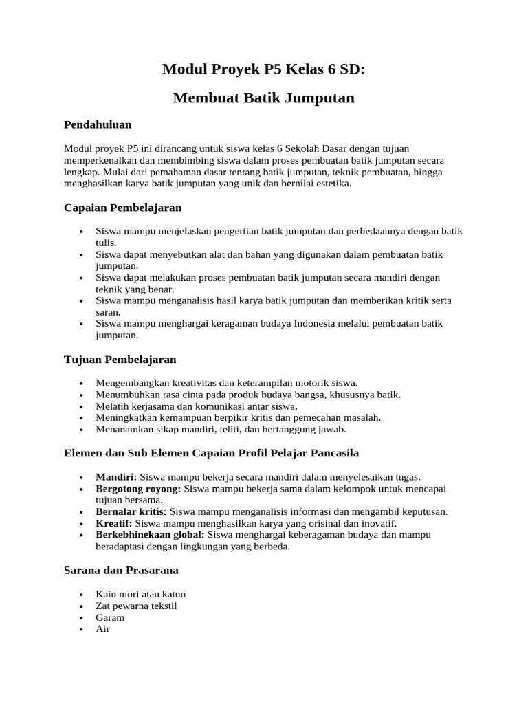 Modul Proyek p5 Batik Jumputan | PDF