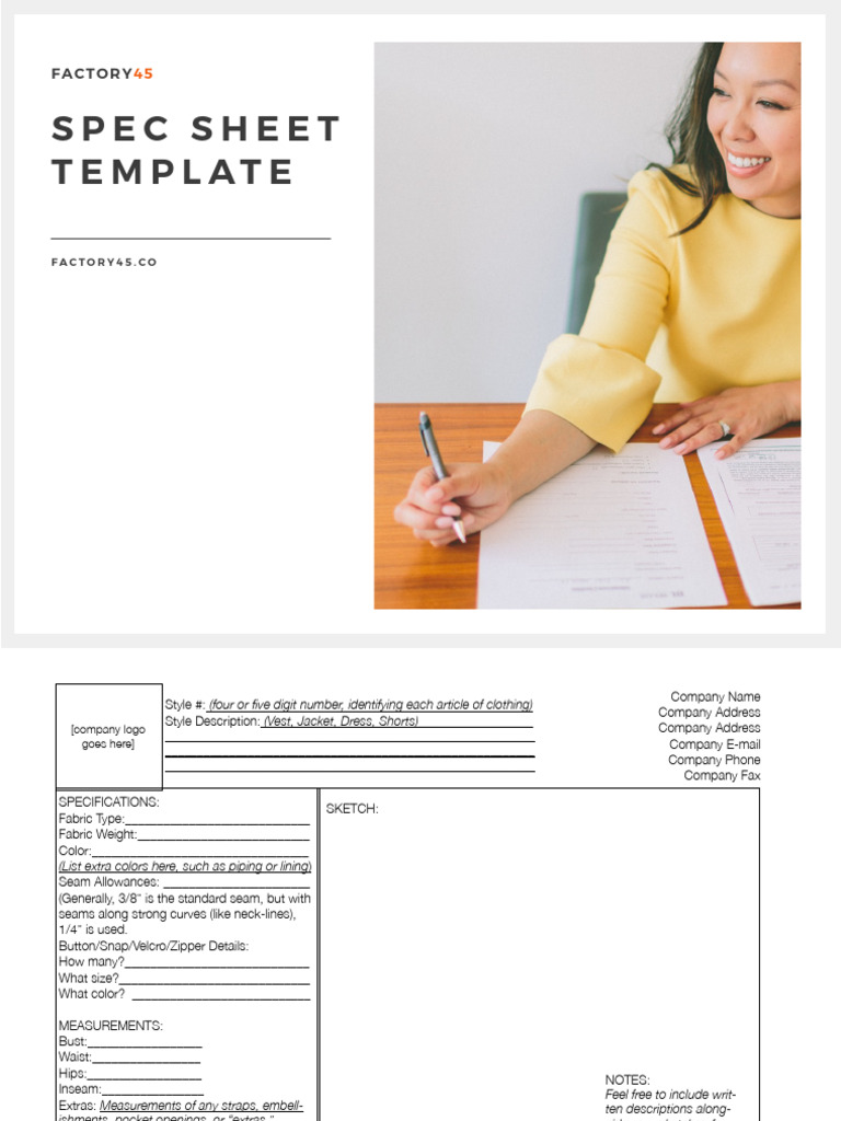 spec_sheet_template | PDF | Seam (Sewing) | Human Appearance