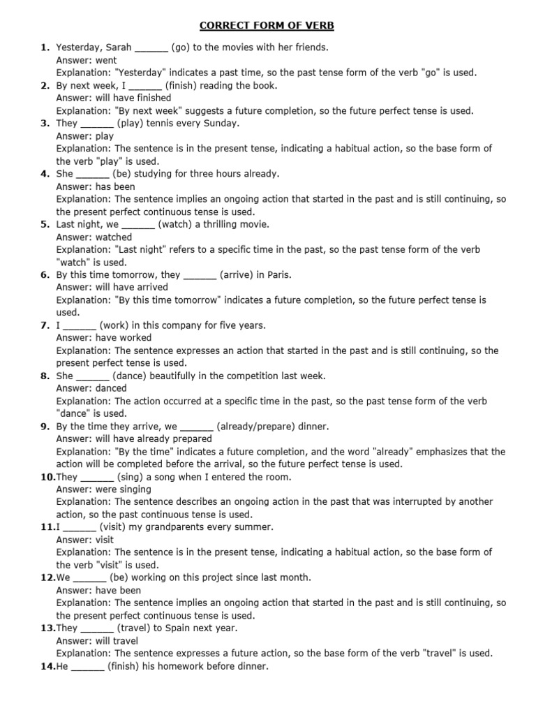 Correct Form of Verbs | PDF | Grammatical Tense | Verb