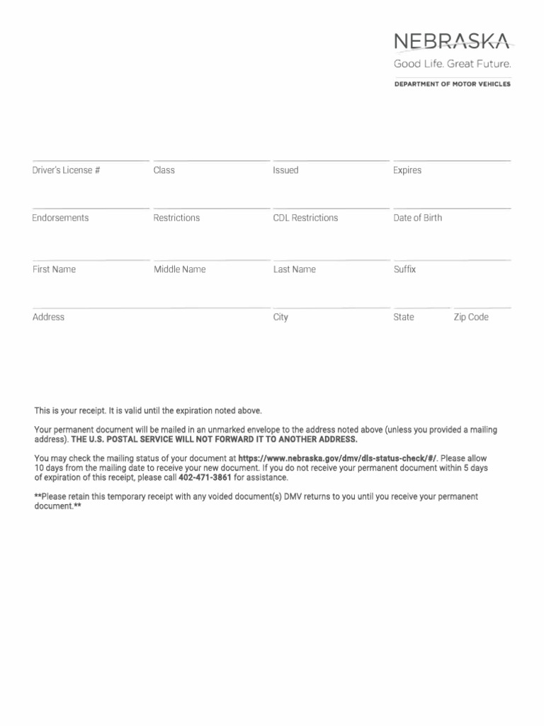Nebraska DMV Temporary Receipt | PDF