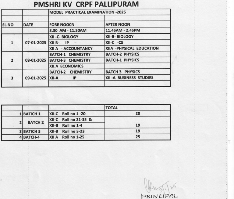 CLASS XII -MODEL PRACTICAL EXAM TIME TABLE | PDF