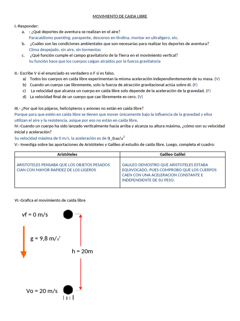 Movimiento de Caida Libre | PDF