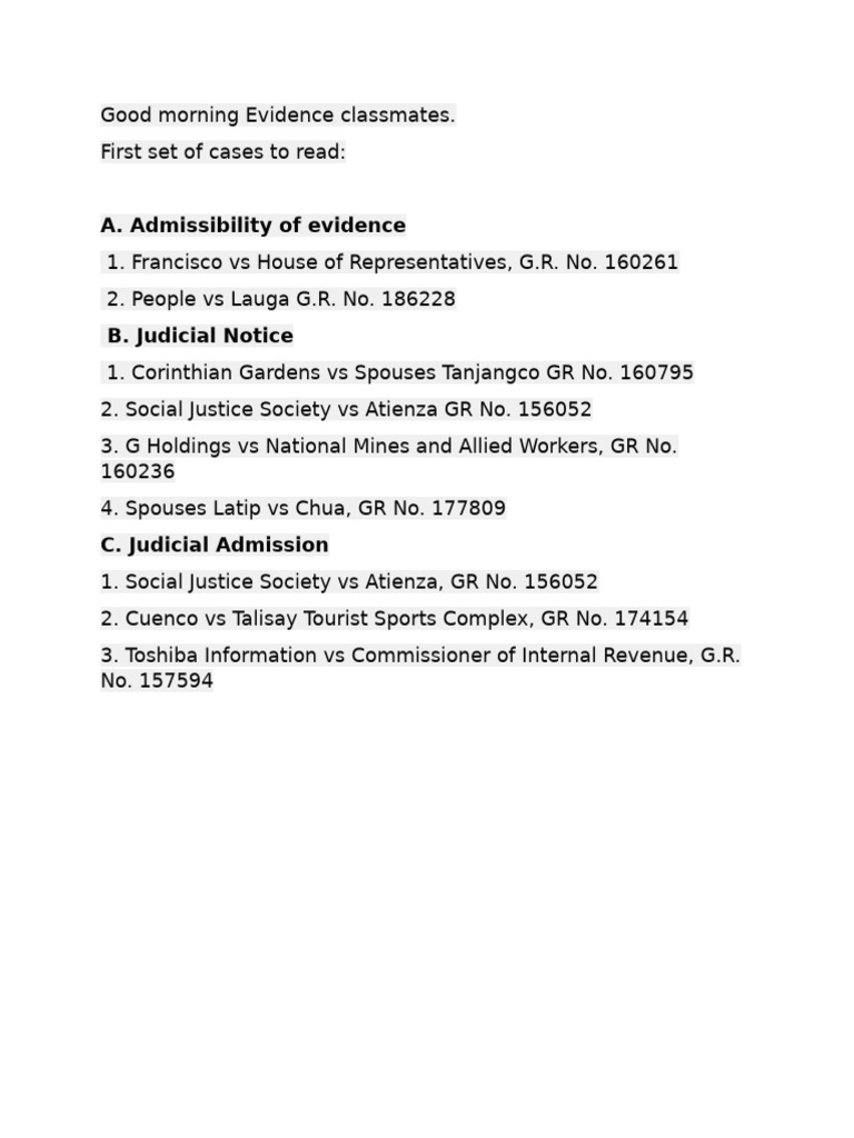 List of Cases Evidence | PDF