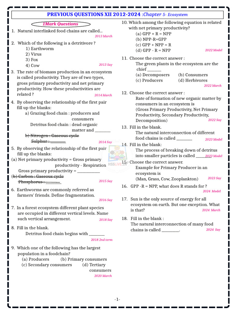 Hsslive-xii-bot-Chapter 5 Ecosystem With Key-1 | PDF | Food Web ...