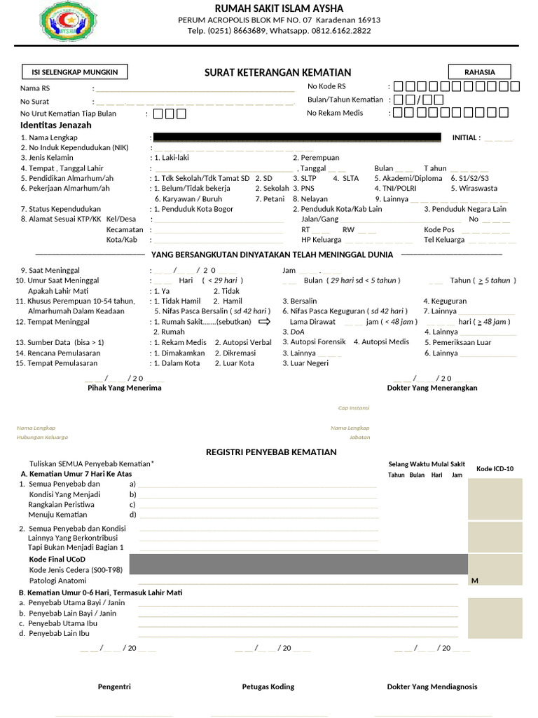 Form Kematian Aysha. | PDF