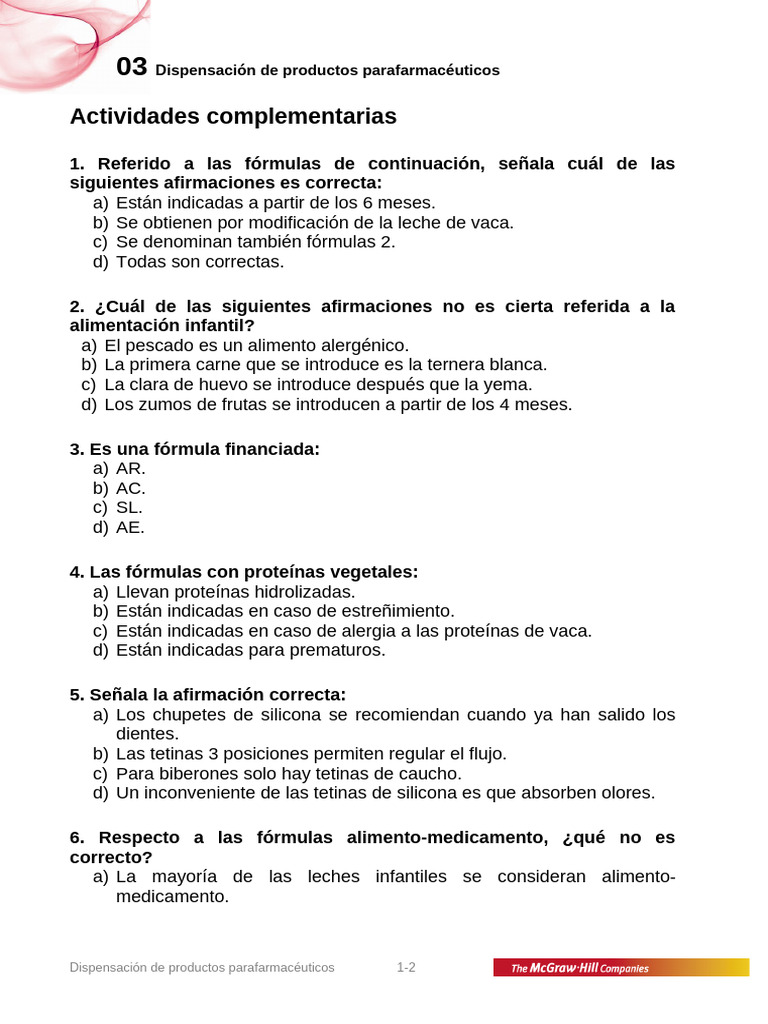 Actividades Complementarias 3 | PDF | Alimentos