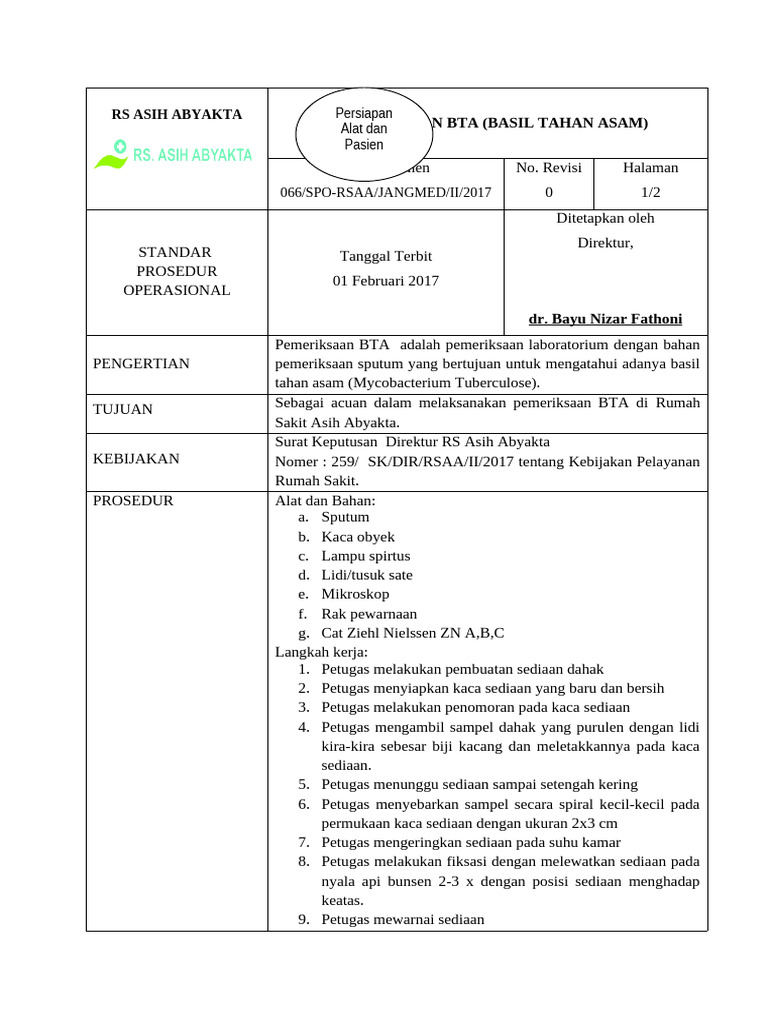 SPO PEMERIKSAAN BTA | PDF