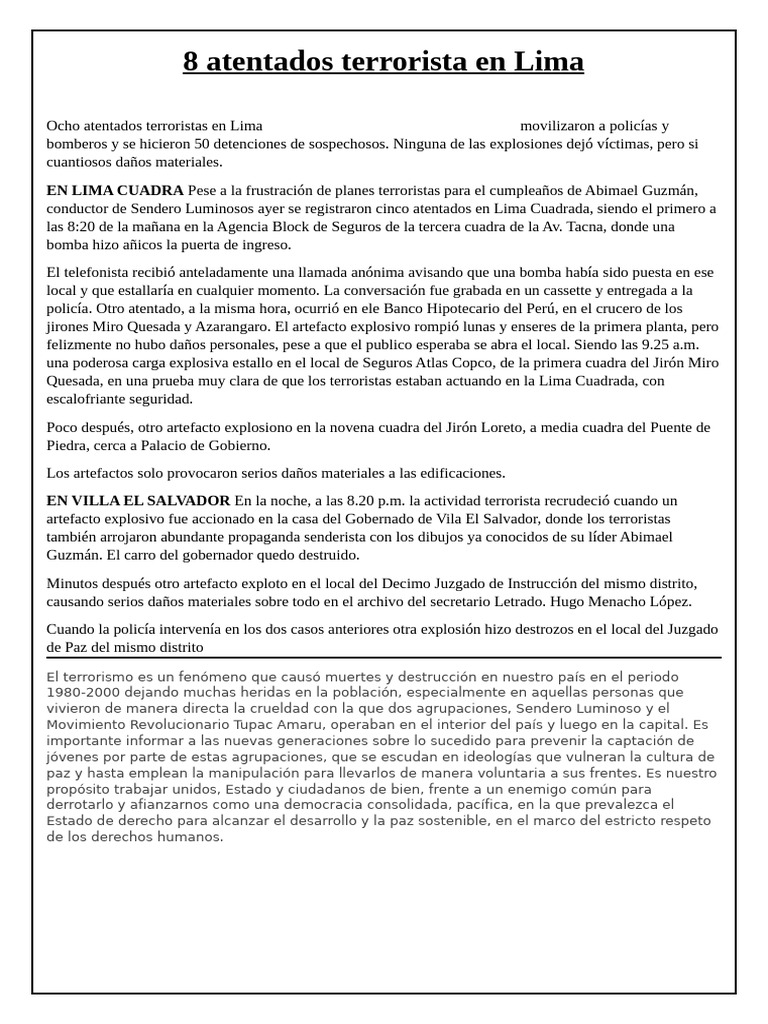 8 atentados terrorista en Lima | PDF