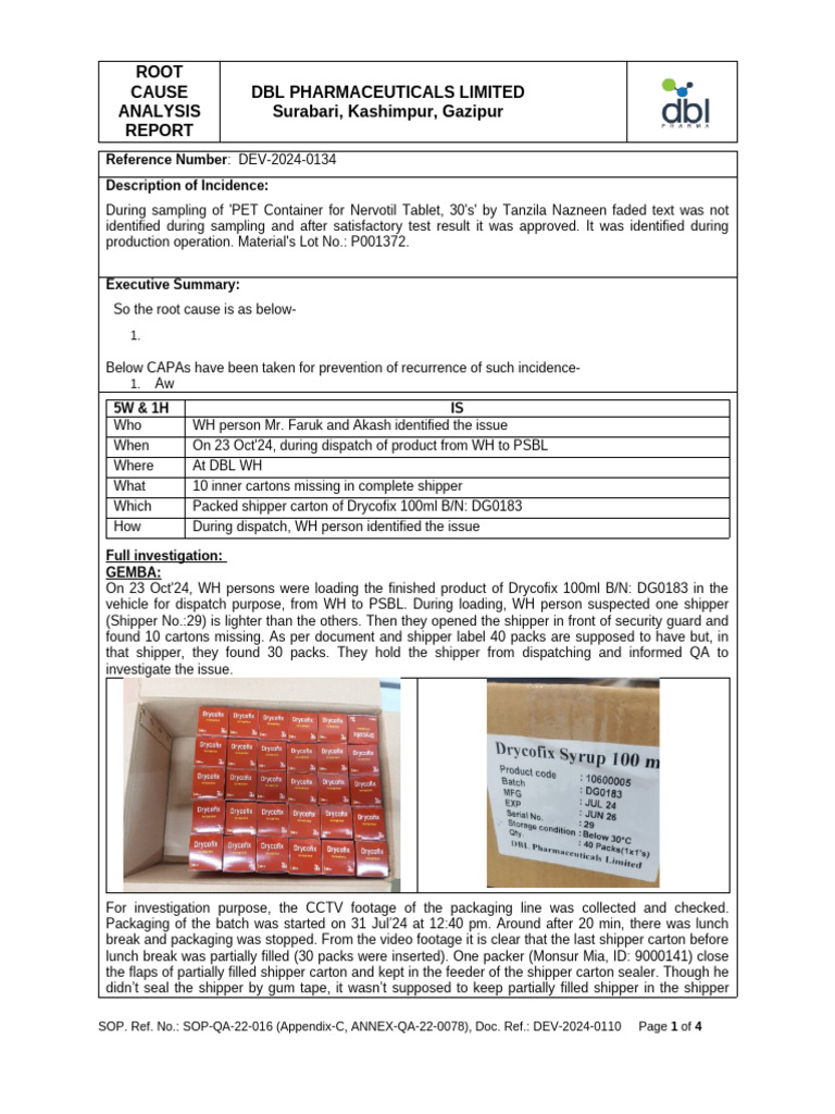 Pharma Packaging Error Analysis | PDF