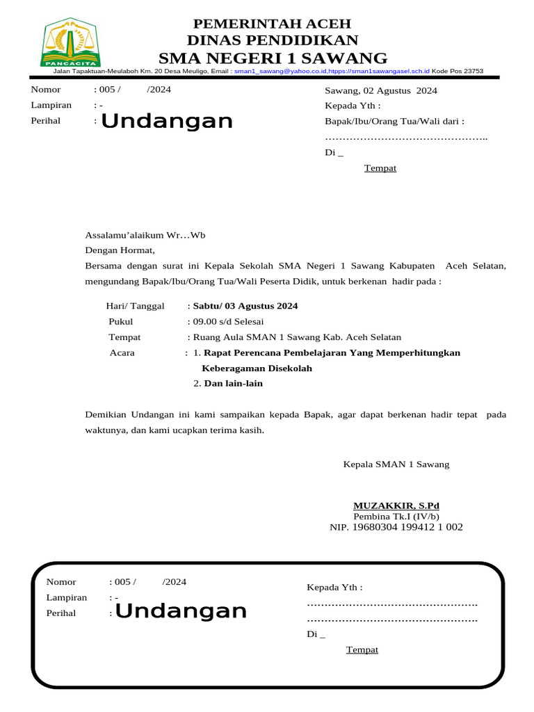 FORMAT UNDANGAN RAPAT | PDF