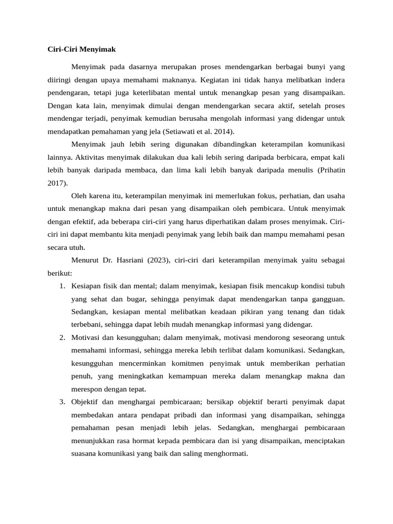 Ciri-Ciri Menyimak | PDF