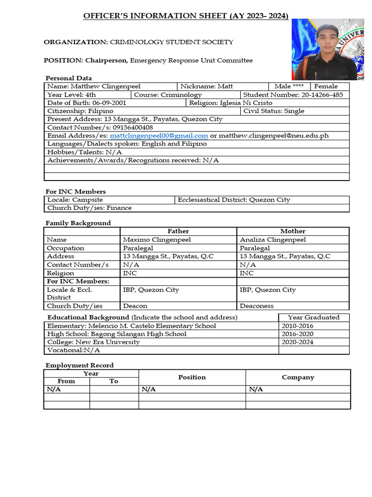 OFFICERS-INFORMATION-SHEET | PDF