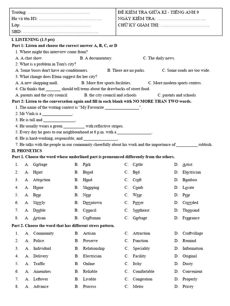 De Kiem Tra Giua Ki 1 Lop 9 | PDF | Cost Of Living