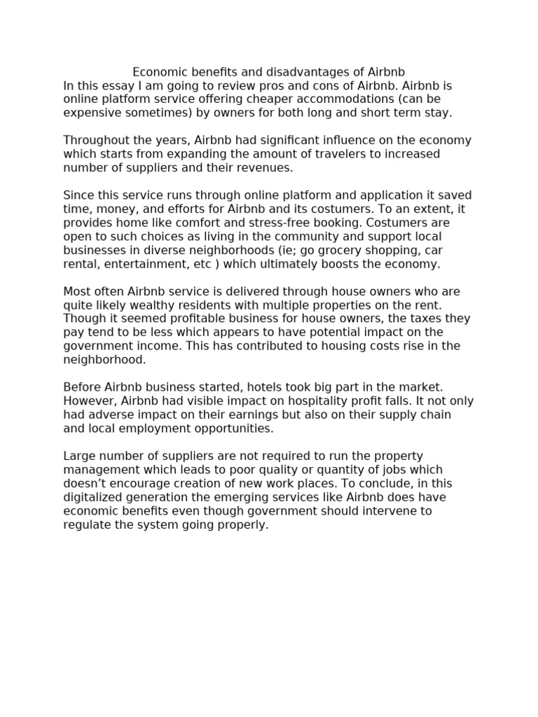 Economic Benefits and Disadvantages of Airbnb | PDF