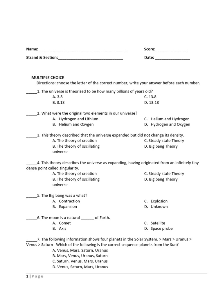 Long Quiz in Earth and Life Science | PDF | Planets | Solar System