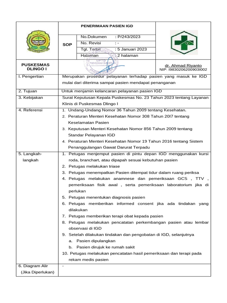 SOP Penerimaan Pasien IGD | PDF