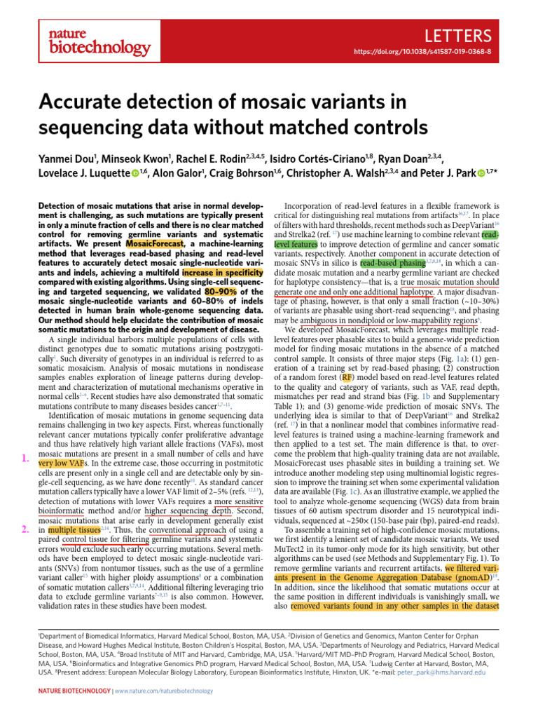 Accurate Detection of Mosaic Variants in Sequencing Data Without ...