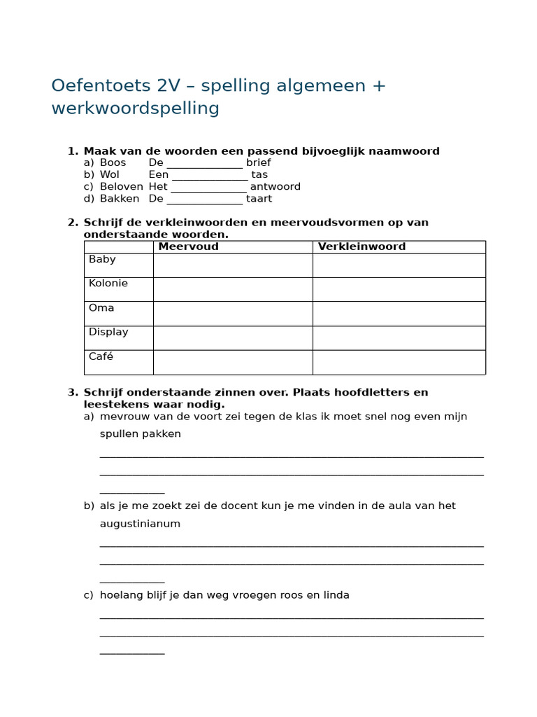 Oefentoets Spelling 2V | PDF