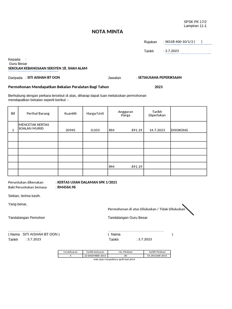 Nota Minta Roadrun Mssd 2024 | PDF