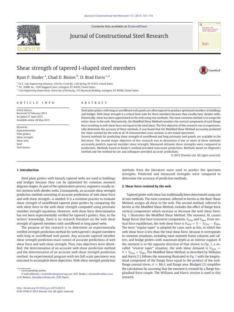 Shear Strength of Tapered Steel Beams | PDF | Strength Of Materials ...