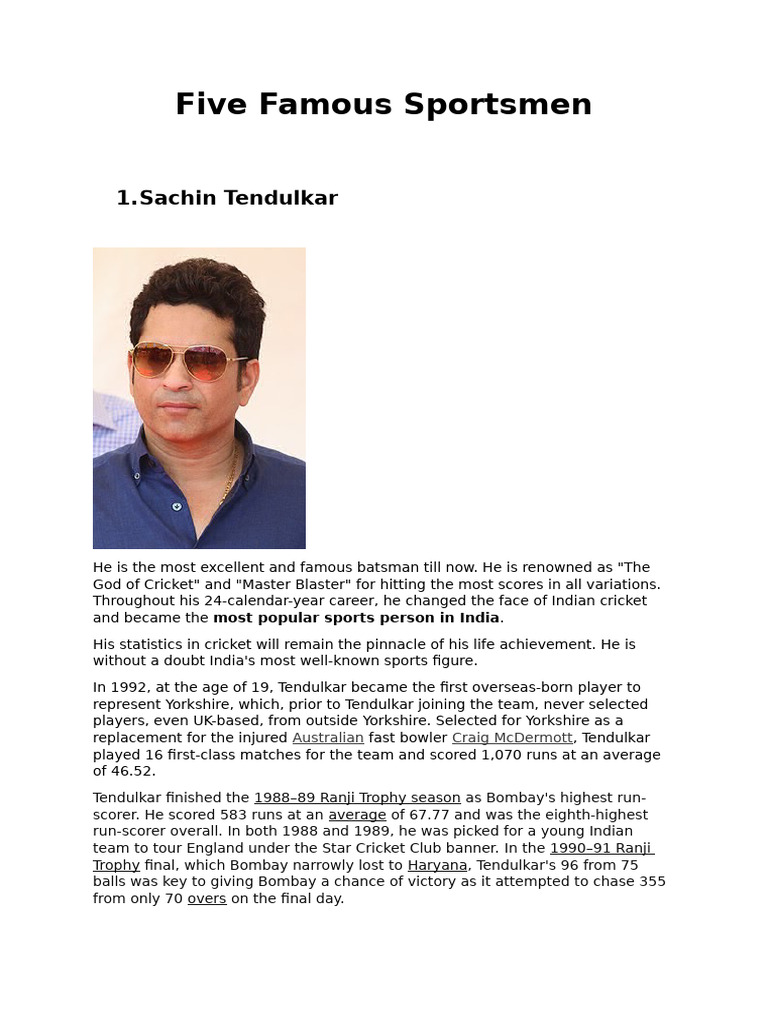 famous five sportsmen | PDF | Sports | International Cricket Competitions