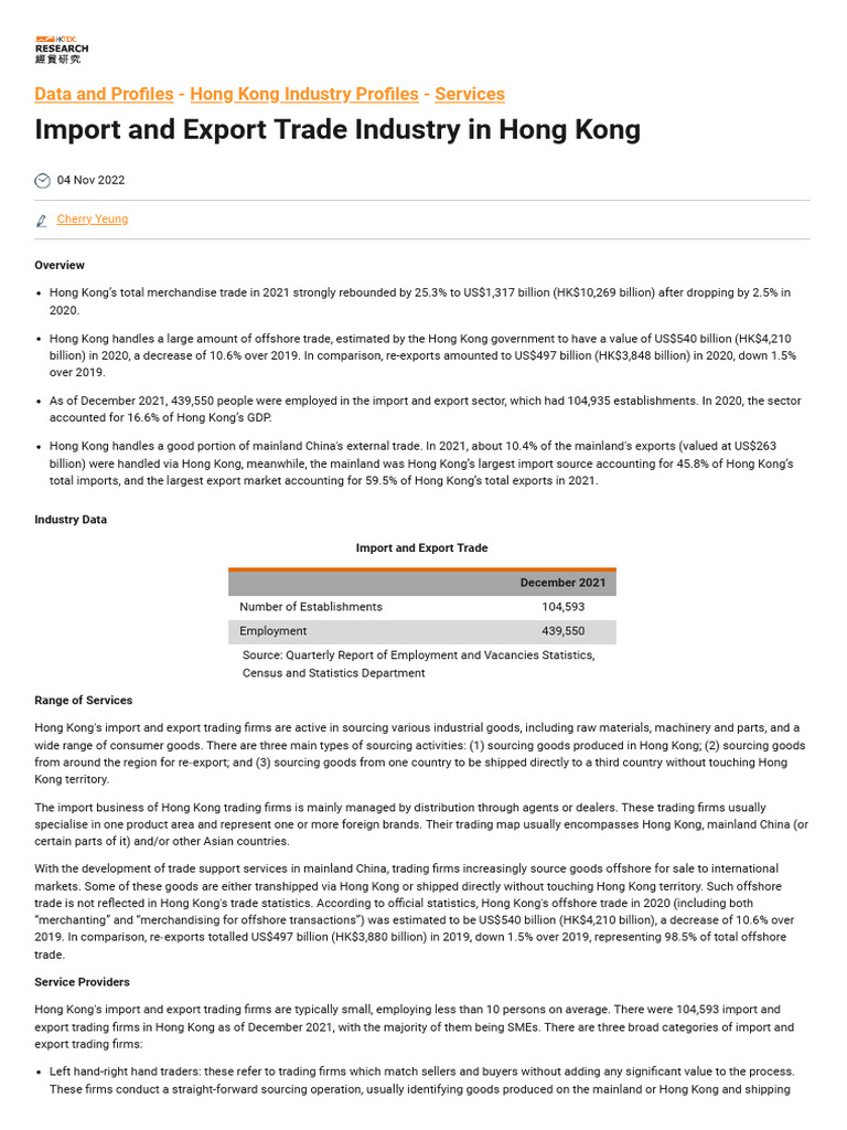 Import and Export Trade Industry in Hong Kong | PDF | Hong Kong ...
