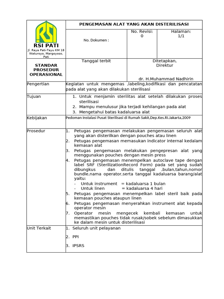 Prosedur Pengemasan Alat Steril | PDF