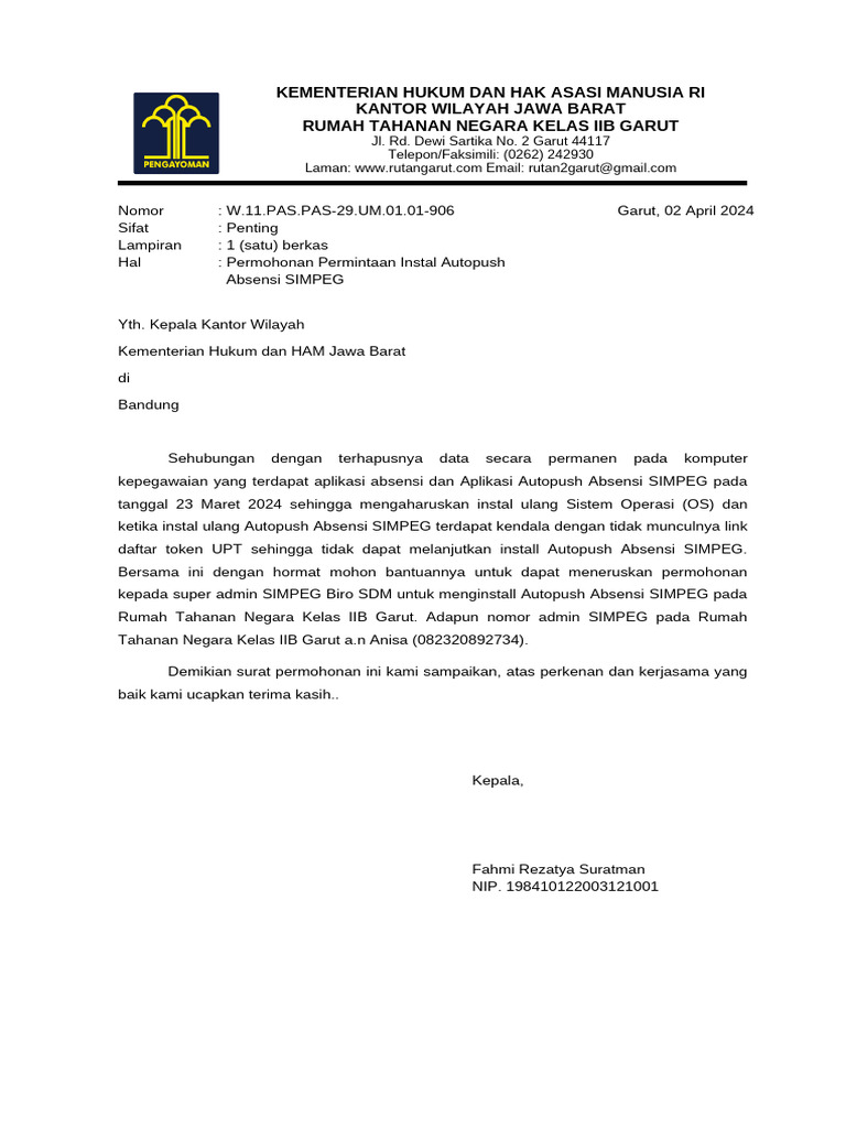 Permohonanpermintaan Install Autopush Absensi Simpeg Pdf 