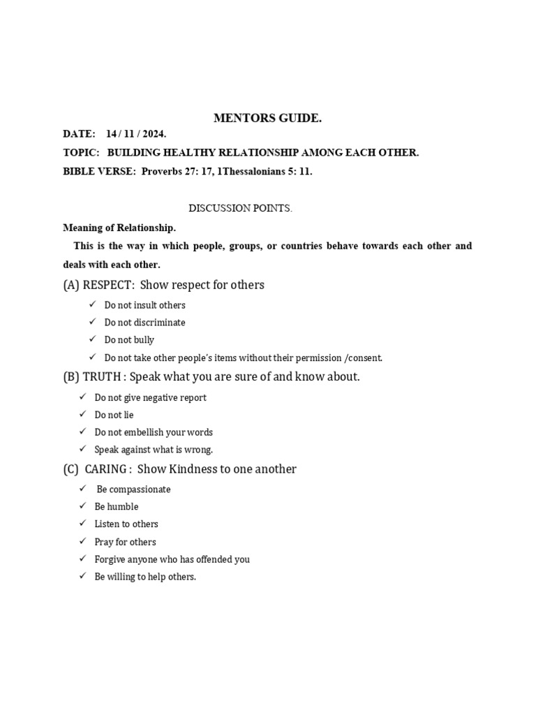 Mentors Guide For WK 8 | PDF