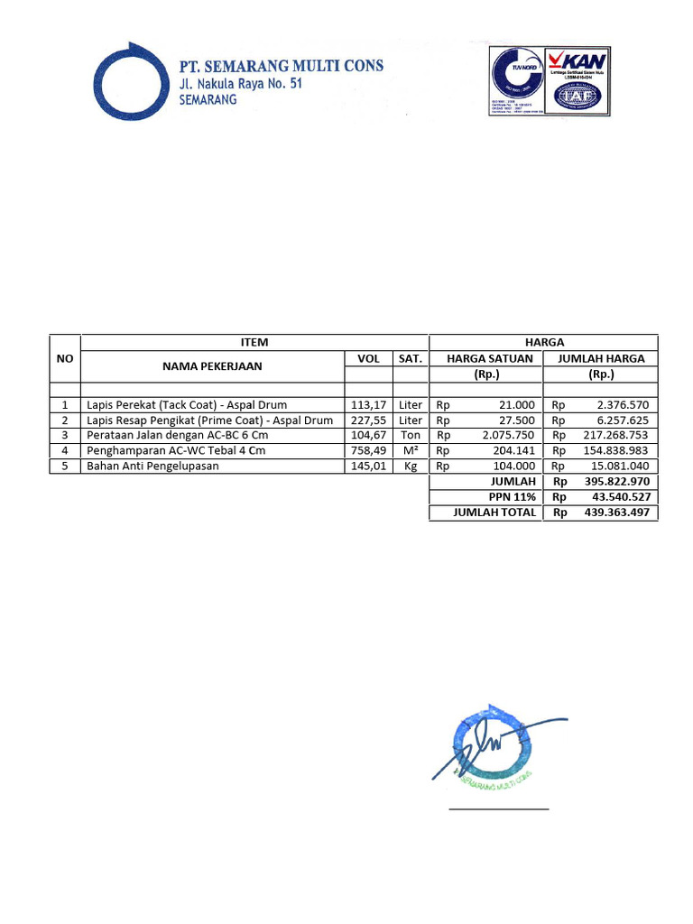 Surat Penawaran Harga PT. PWS | PDF