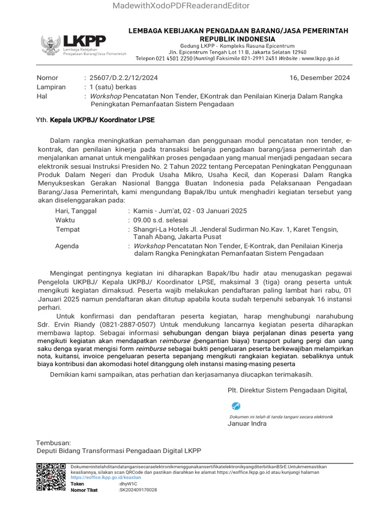 Surat Undangan Workshop LKPP | PDF