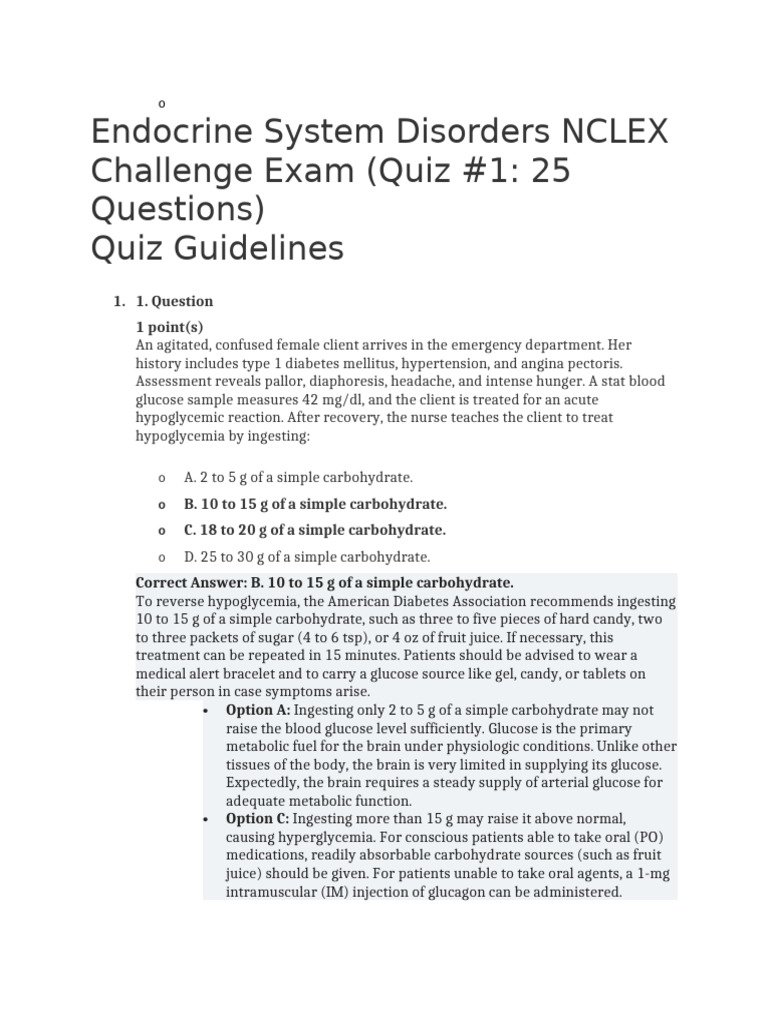 Endocrine Disorders NCLEX Quiz Insights | PDF | Hypothyroidism | Diabetes