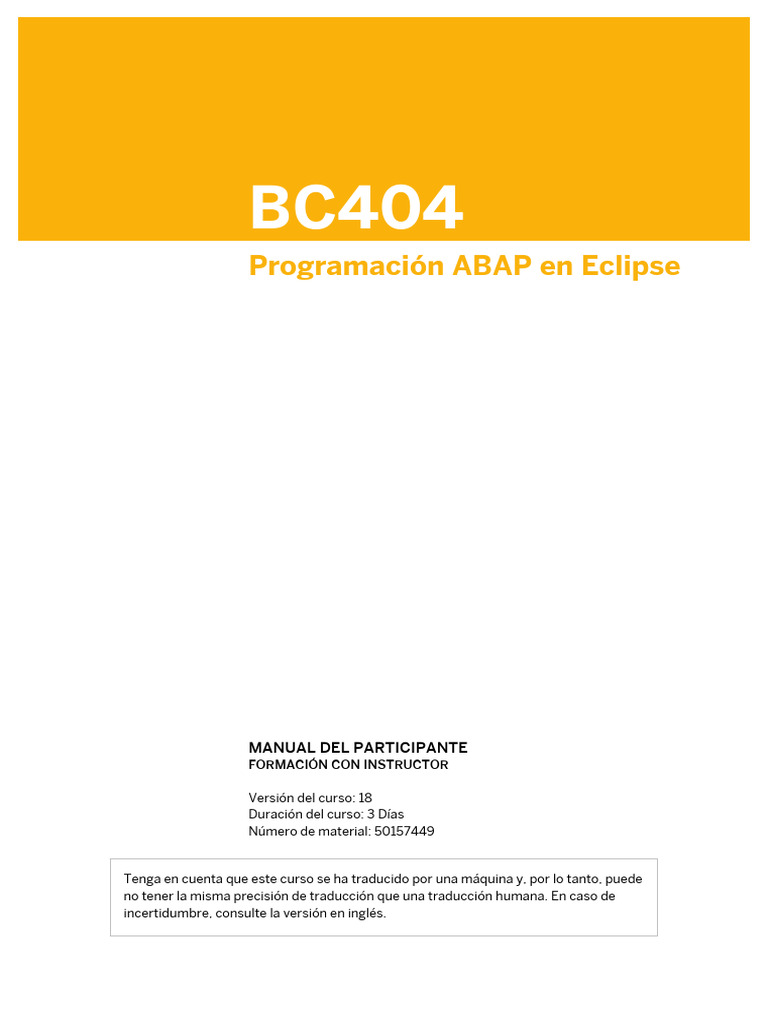 BC404 - ES - Col18 - Programación ABAP en Eclipse | PDF | Eclipse (software) | Ventana (informática)