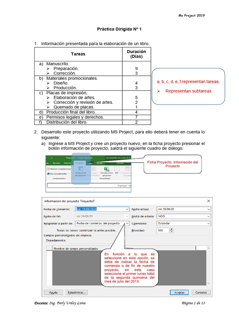 Práctica Dirigida #1 - Ms Project | PDF