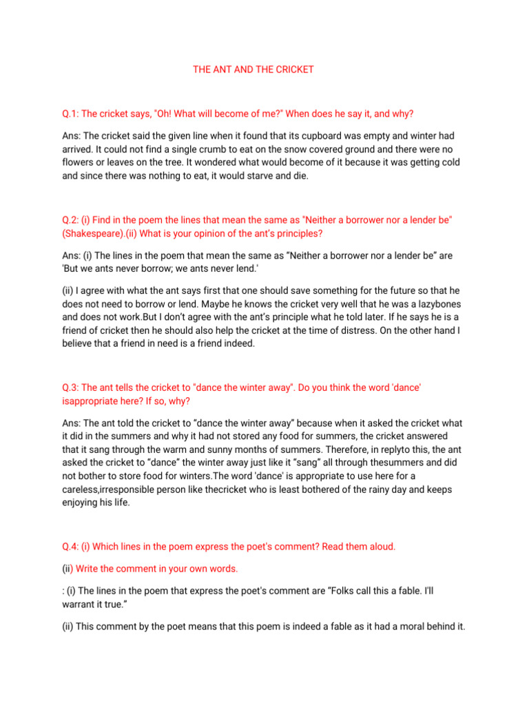 THE ANT AND THE Cricket | PDF