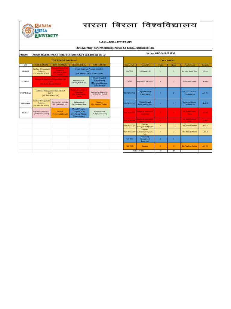 Student_Time_Table-Odd-2024-25 | PDF | Automata Theory | Computing