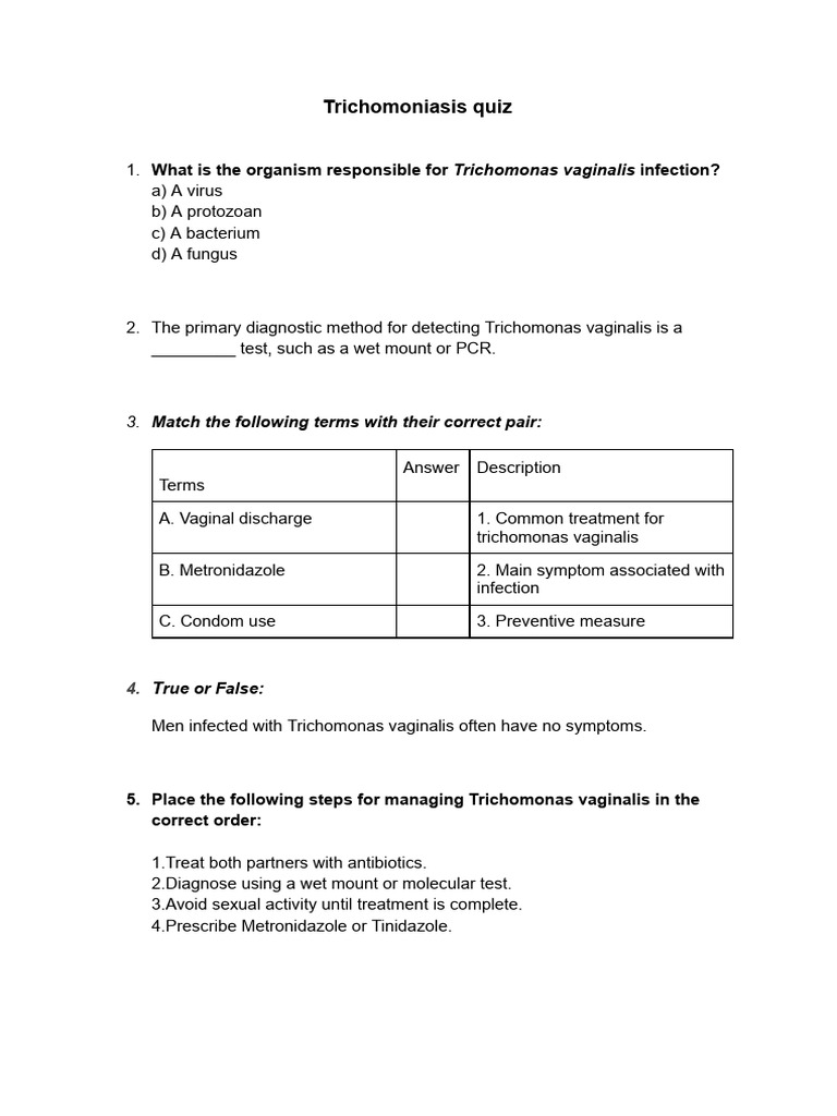 Trichomoniasis Quiz PDF | PDF | Medical Specialties | Diseases And ...