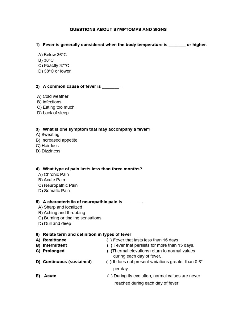 Questions About Symptomps and Signs | PDF