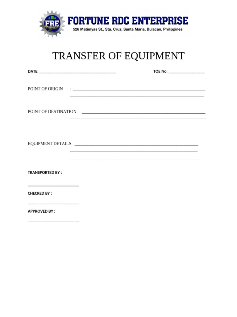 Equipment Transfer Record Form | PDF
