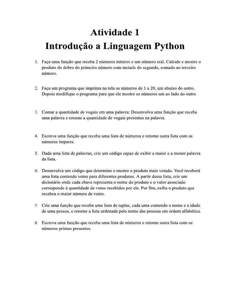 Atividade 1 - Introdução a Python | PDF