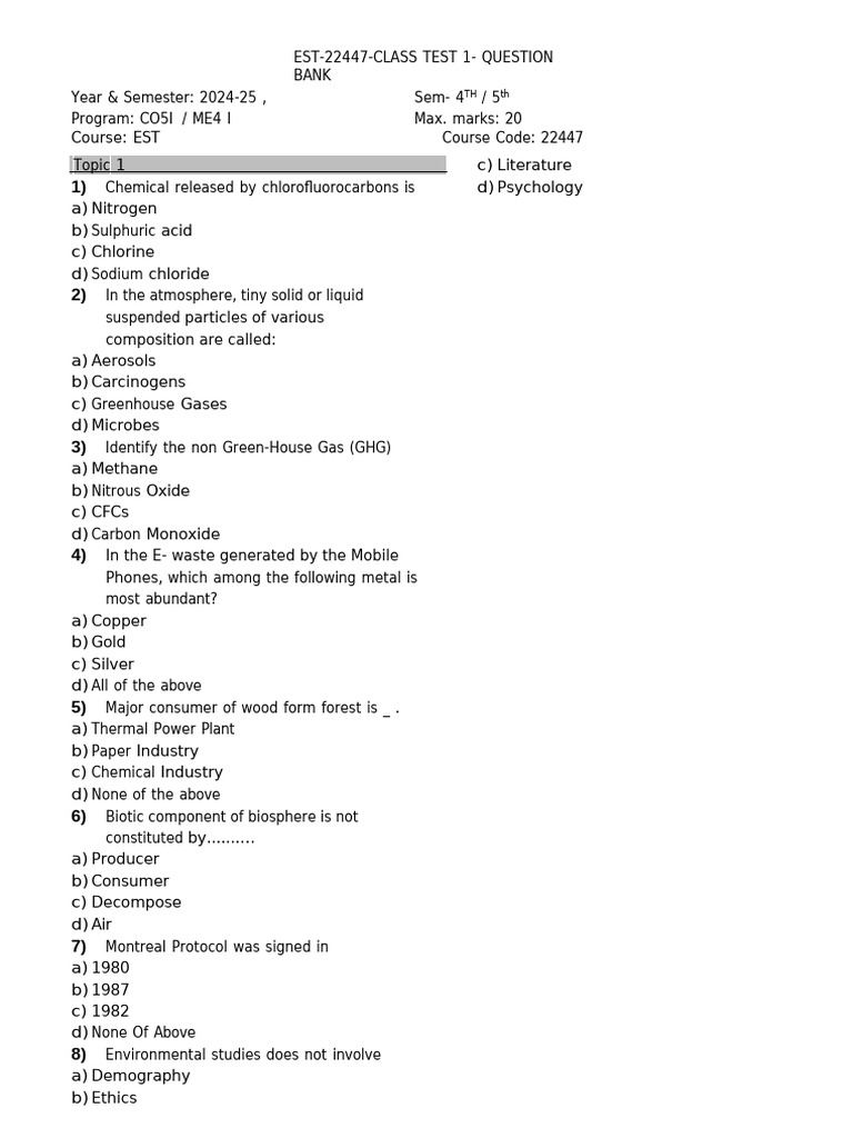 EST-22447 Environmental Studies Test Questions | PDF | Greenhouse Gas ...